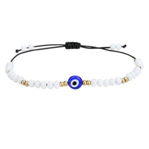 summer love dainty hand made evil eye bracelets adjustable string amulet for women men (white+gold)