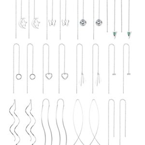 JOERICA 12 Pairs Stainless Steel Threader Earrings for Women Lightweight Chain Tassel Earrings Minimalist Curved Threader Dangle Drop Earrings Set