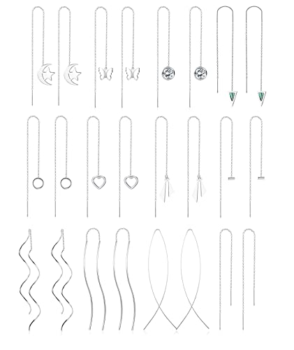 JOERICA 12 Pairs Stainless Steel Threader Earrings for Women Lightweight Chain Tassel Earrings Minimalist Curved Threader Dangle Drop Earrings Set