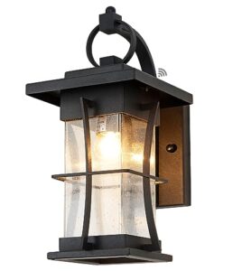 eeru dusk to dawn outdoor wall lantern exterior light fixtures wall mount porch light with photocell sensor waterproof outside wall lights for house, patio, garage, black with seeded glass