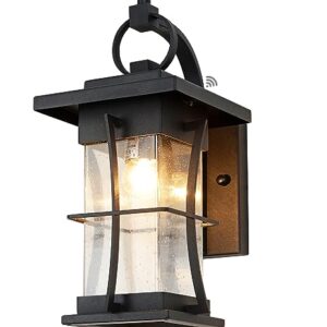 EERU Dusk to Dawn Outdoor Wall Lantern Exterior Light Fixtures Wall Mount Porch Light with Photocell Sensor Waterproof Outside Wall Lights for House, Patio, Garage, Black with Seeded Glass