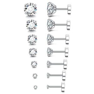 fansilver 20g hypoallergenic flat back earrings for women men silver 14k gold stainless steel stud earrings brithstone cubic zirconia studs surgical steel cartilage earrings for sensitive ears