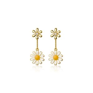 sluynz 925 sterling silver cz daisy earrings dangle for women flower drop earring studs