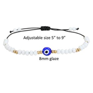 SUMMER LOVE Dainty Hand Made Evil Eye Bracelets Adjustable String Amulet for Women Men (White+gold)