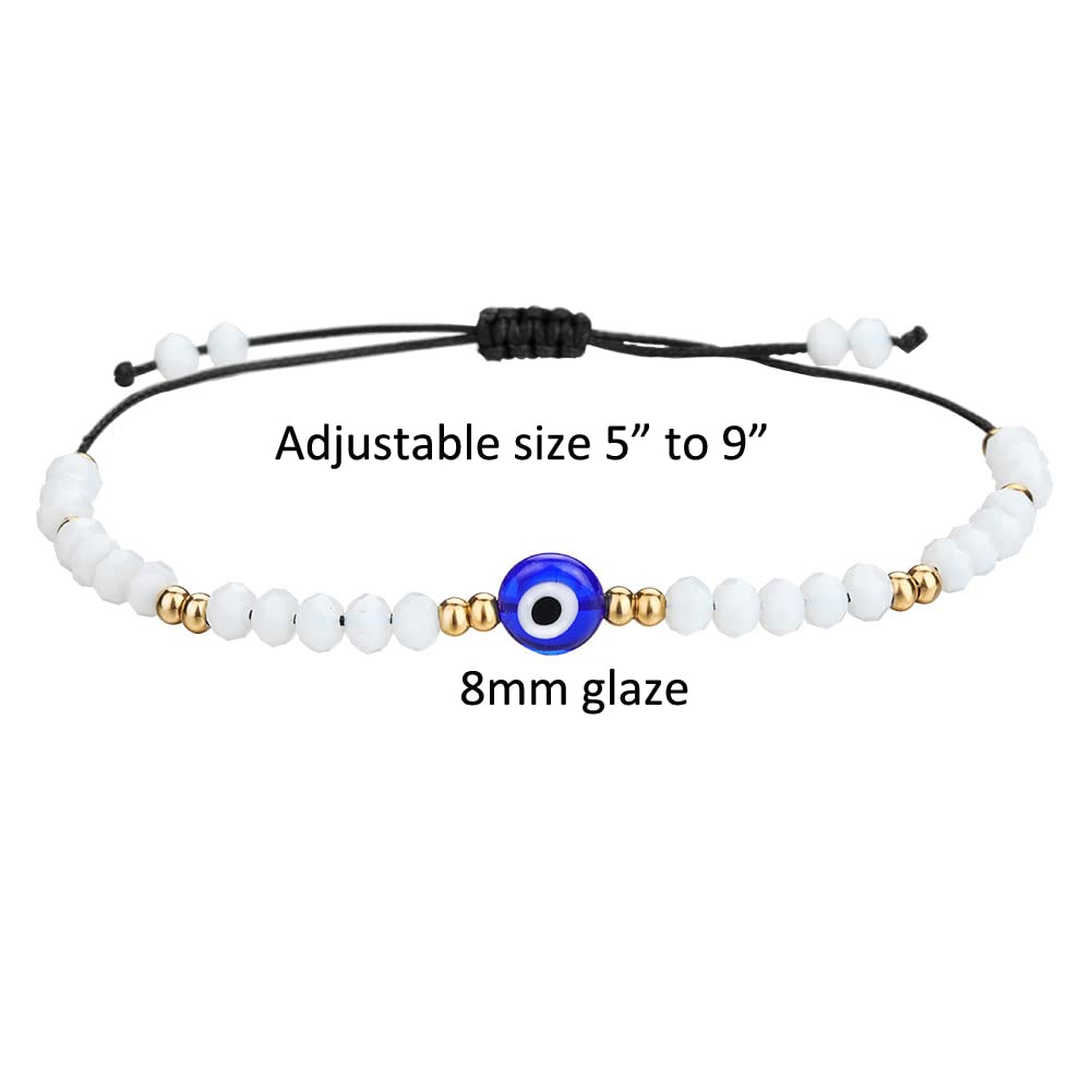 SUMMER LOVE Dainty Hand Made Evil Eye Bracelets Adjustable String Amulet for Women Men (White+gold)