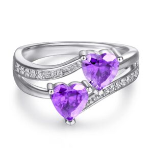 lvshi romantic 925 sterling silver purple amethyst plated promise band ring wedding purple heart cubic zirconia rings for women (size 8) (c2)