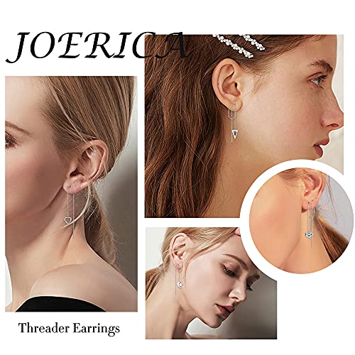 JOERICA 12 Pairs Stainless Steel Threader Earrings for Women Lightweight Chain Tassel Earrings Minimalist Curved Threader Dangle Drop Earrings Set