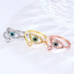 Sarineer Womens Blue Evil Eye CZ Stone Adjustable 18K Gold Plated Open Rings