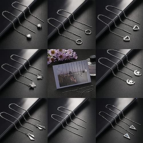 JOERICA 12 Pairs Stainless Steel Threader Earrings for Women Lightweight Chain Tassel Earrings Minimalist Curved Threader Dangle Drop Earrings Set