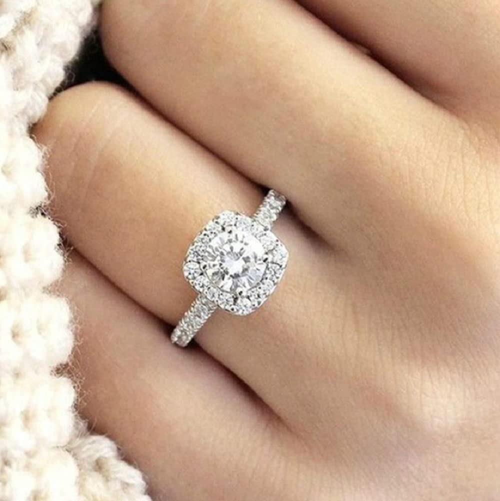 LVSHI Fashion Ring 925 Sterling Silver CZ Ring Zircon Stone Crystal Women's Engagement Rings Cubic Zirconia Promise Rings CZ Engagement Ring for Women Size 6-11 (Size 11) (C4)