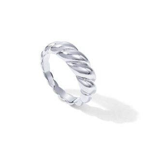 pavoi 14k white gold plated croissant ring twisted braided gold plated ring | chunky signet ring | size 7