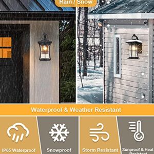 EERU Dusk to Dawn Outdoor Wall Lantern Exterior Light Fixtures Wall Mount Porch Light with Photocell Sensor Waterproof Outside Wall Lights for House, Patio, Garage, Black with Seeded Glass