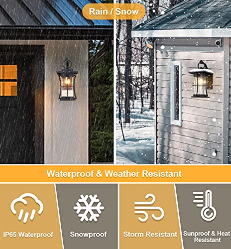 EERU Dusk to Dawn Outdoor Wall Lantern Exterior Light Fixtures Wall Mount Porch Light with Photocell Sensor Waterproof Outside Wall Lights for House, Patio, Garage, Black with Seeded Glass