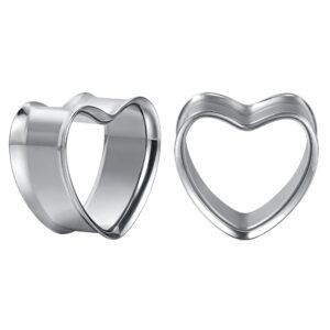 cooear 1 pair stainless steel gauges for ears heart shape ear tunnels plugs flesh stretchers expander 0g to 1 inch.