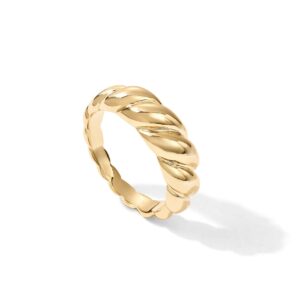 pavoi 14k yellow gold plated croissant ring twisted braided gold plated ring | chunky signet ring | size 8