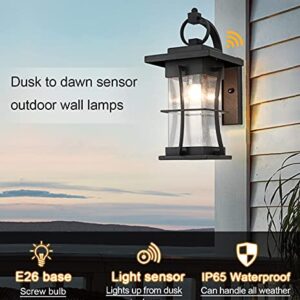 EERU Dusk to Dawn Outdoor Wall Lantern Exterior Light Fixtures Wall Mount Porch Light with Photocell Sensor Waterproof Outside Wall Lights for House, Patio, Garage, Black with Seeded Glass