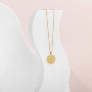 PAVOI Womens 14K Gold Plated ‚Äì Yellow Gold Engraved Coin Pendant with Necklace