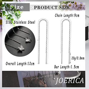 JOERICA 12 Pairs Stainless Steel Threader Earrings for Women Lightweight Chain Tassel Earrings Minimalist Curved Threader Dangle Drop Earrings Set