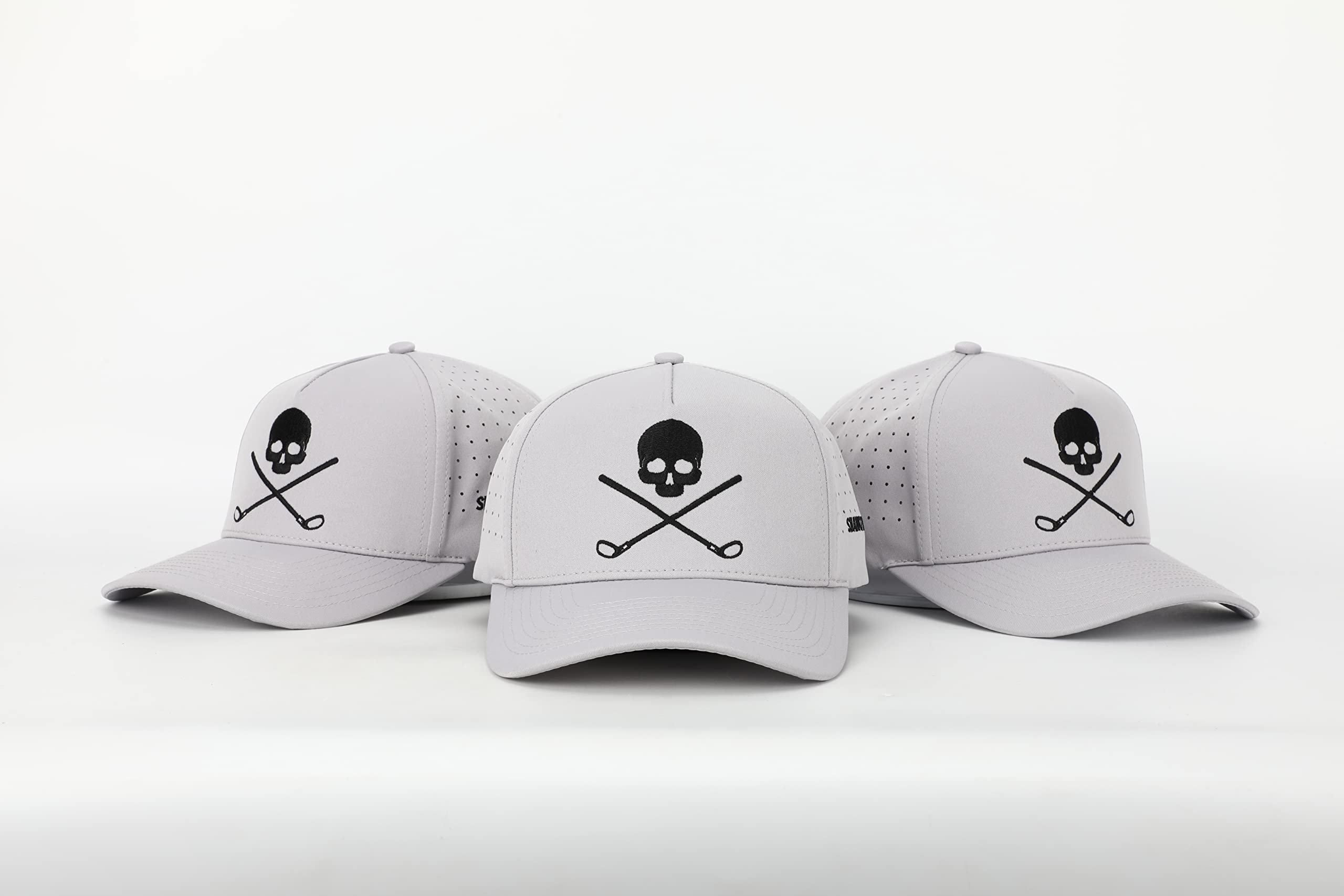 SHANKITGOLF Skull & Crossbones Golf Hat - Adjustable, Breathable, Snapback Trucker Hat - Funny Skull Cap, Perfect for Golfing, Hiking, Fishing, Running & Outdoor Activities (Gray)