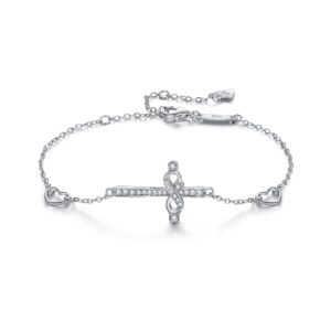 fanze cross bracelet for women 925 sterling silver cubic zirconia good lucky infinity love heart adjustable link bracelet gift for mother firend