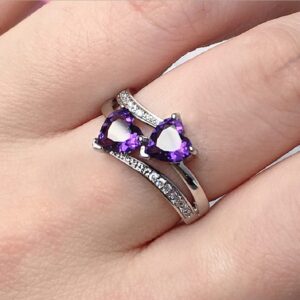 LVSHI Romantic 925 Sterling Silver Purple Amethyst Plated Promise Band Ring Wedding Purple Heart Cubic Zirconia Rings for Women (Size 8) (C2)