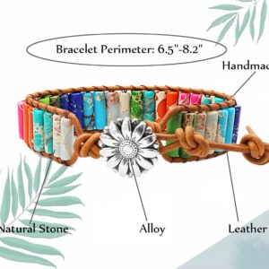 Reaowazo 7 Chakra Bracelets for Women Boho Handmade Wrap Bracelets Leather Healing Stone Bracelet Friendship Jewelry Gifts Flower