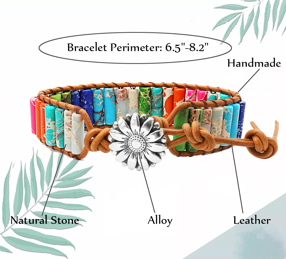 Reaowazo 7 Chakra Bracelets for Women Boho Handmade Wrap Bracelets Leather Healing Stone Bracelet Friendship Jewelry Gifts Flower