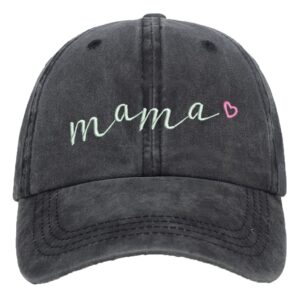 women's baseball cap mama vintage distressed washed cotton adjustable dad hat outdoor (black 1)