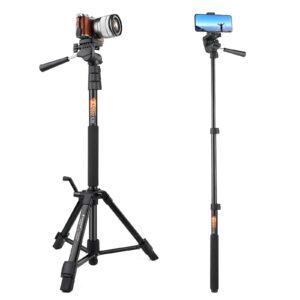 70-inch camera/phone tripod monopod aluminum lightweight compact for travel pan head qr plate for dslr vlogging camera with phone mount and carrying bag by besnfoto