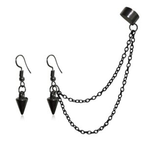 andpai unique lightweight black silver punk long tassel chain ear cuff earrings 316l stainless steel vintage barrel nails crawler climer dangle drop stud earrings for men women unisex (black)