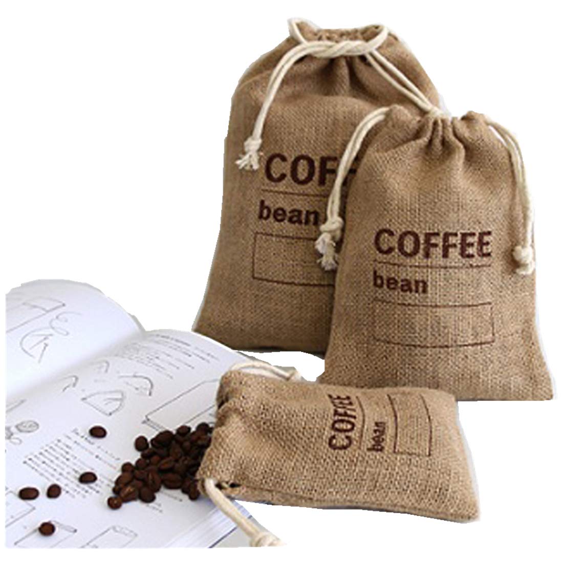 Cereals Jute Woven Bundles Coffee Bean Bags Kitchen Sundries Peas Bags Sacks Date Record Natural Burlap Bags Drawstring Reusable (1, S+M+L)