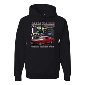 64 ford mustang untamed spirit licensed official mens hoodies, black, 2xl