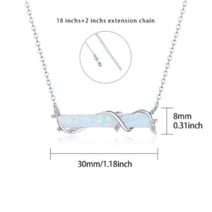 Bar Necklace for Women,S925 Sterling Silver White Opal Bar Necklace with Leaf Charm Bar Pendant Jewelry Gift for Mom Daughter Wife Girlfriend