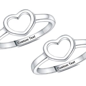 YUOTO Matching Friendship Rings for 2 Best Friends,Engraved Heart Ring for Women Personalized,Cute Pinky BFF Rings for 2 Teen Girls Sterling Silver,Promise Rings for Besties Forever