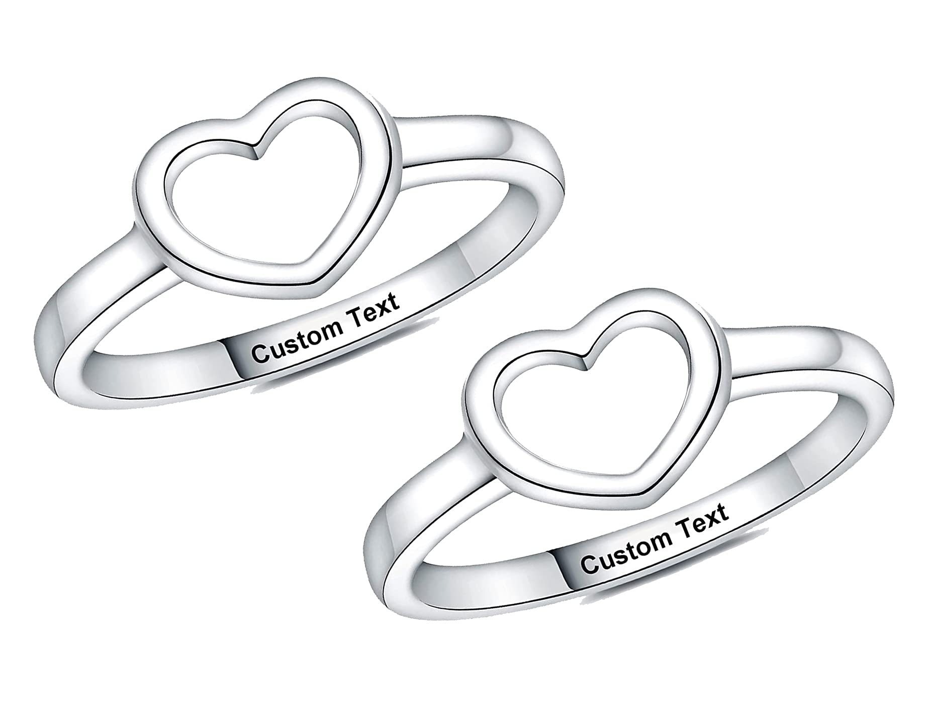 YUOTO Matching Friendship Rings for 2 Best Friends,Engraved Heart Ring for Women Personalized,Cute Pinky BFF Rings for 2 Teen Girls Sterling Silver,Promise Rings for Besties Forever