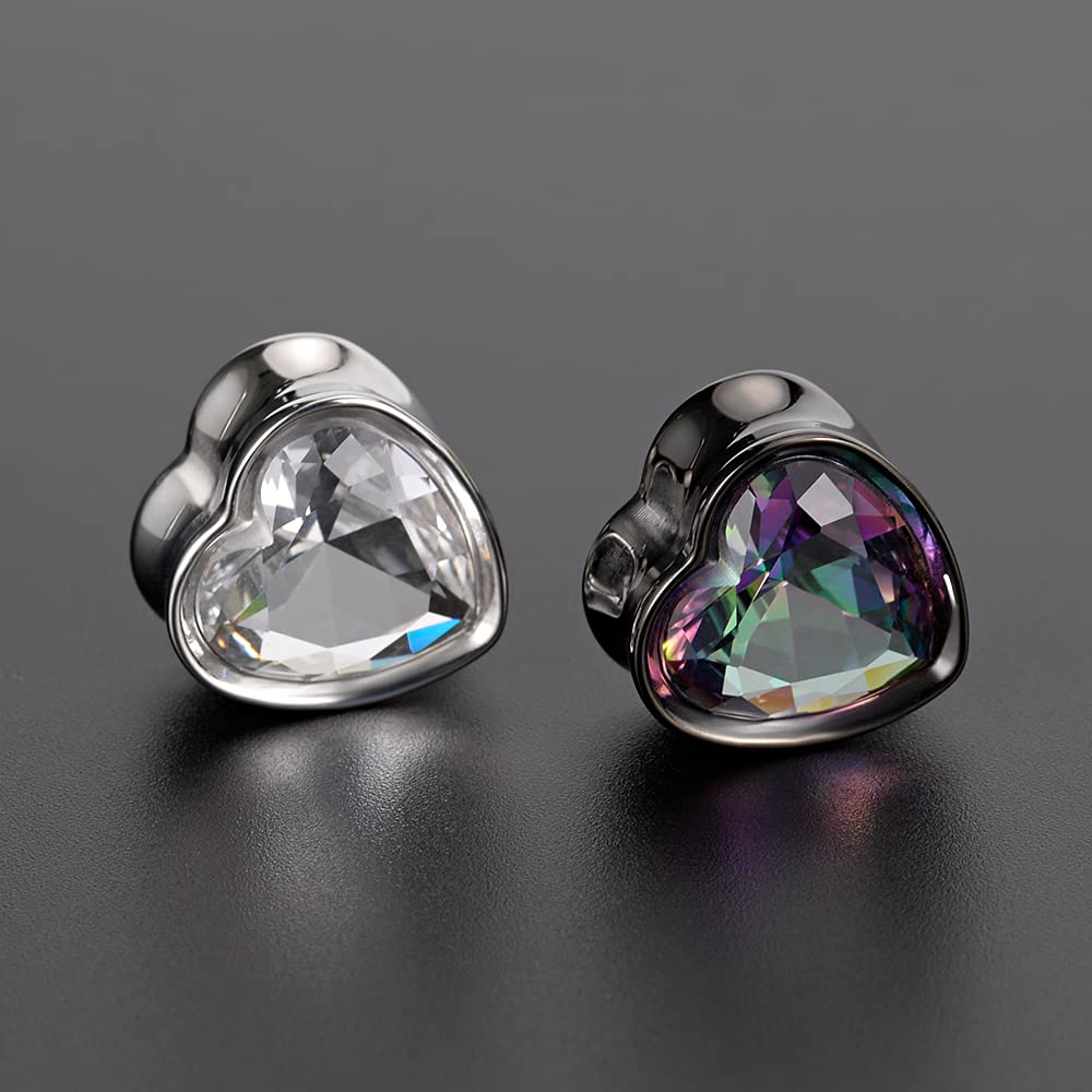 COOEAR 1 Pair Gauges For Ears Heart Style Gem Ear Tunnels And Plugs Flesh Stretchers Expander 0g to 1 Inch.