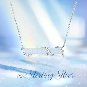 Bar Necklace for Women,S925 Sterling Silver White Opal Bar Necklace with Leaf Charm Bar Pendant Jewelry Gift for Mom Daughter Wife Girlfriend