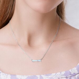 Bar Necklace for Women,S925 Sterling Silver White Opal Bar Necklace with Leaf Charm Bar Pendant Jewelry Gift for Mom Daughter Wife Girlfriend