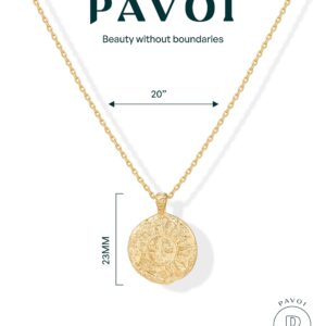 PAVOI Womens 14K Gold Plated ‚Äì Yellow Gold Engraved Coin Pendant with Necklace