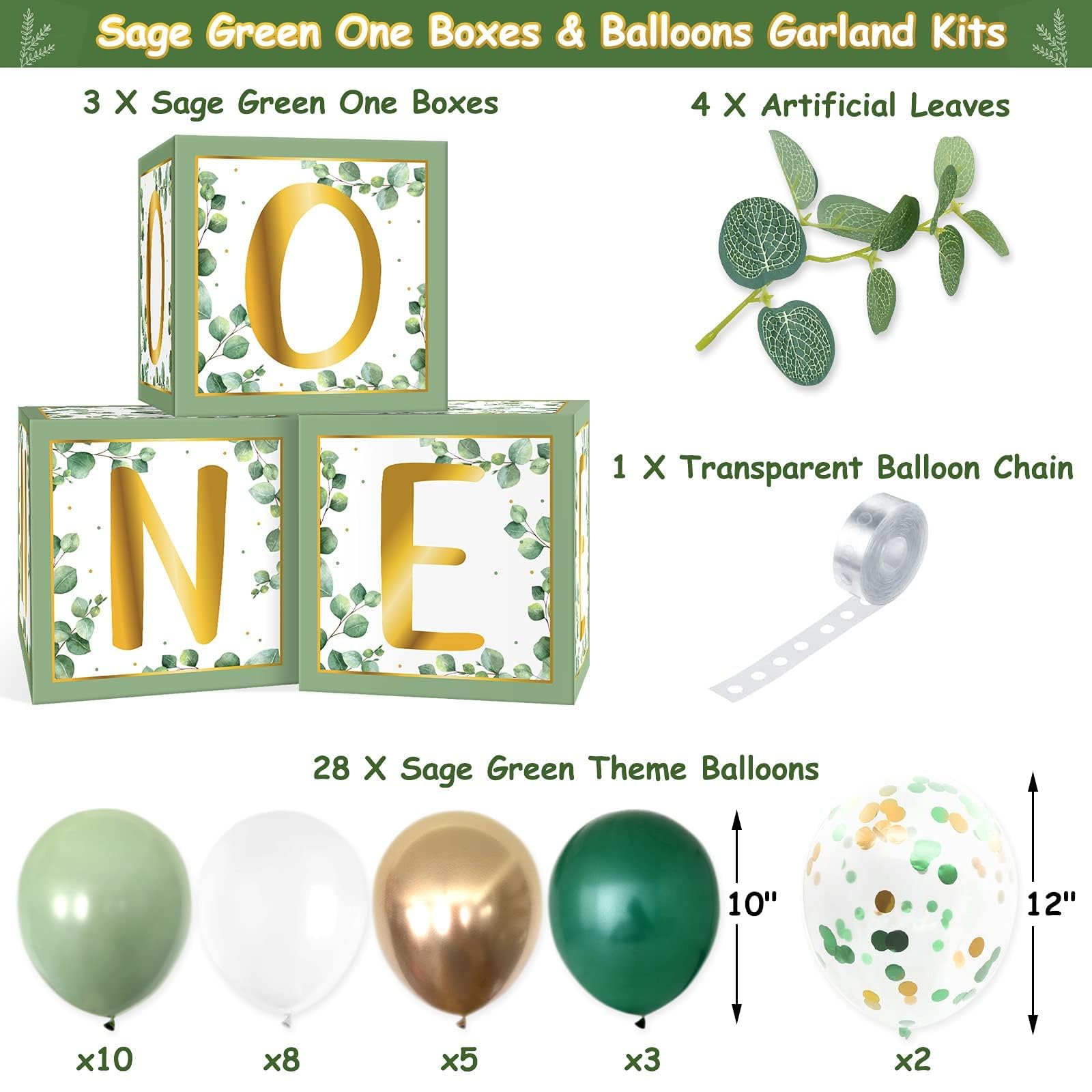 Levfla Wild One Birthday Decorations Balloon Boxes Sage Green Jungle Theme First Birthday Baby Shower Decoration 1st Birthday Party Supplies for Boy Girls