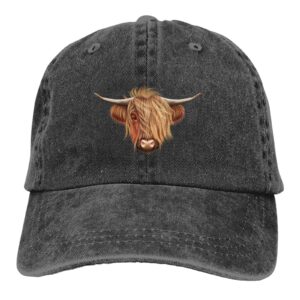 scottish hairy highland cow hats for men women vintage baseball cap beach dad sun hat black