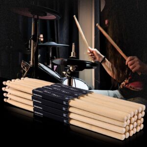 OIETON 12 Pairs Drum sticks 5A Classic Maple Wood Drumsticks Wood Tip Drumstick for Adults Kids and Beginners