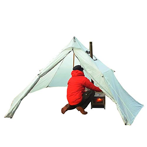 4 Person Tent Ultralight 15D Nylon Teepee Hot Tent with Fire Retardant Stove Jack for Flue Pipes with 2 Doors Snow Skirt