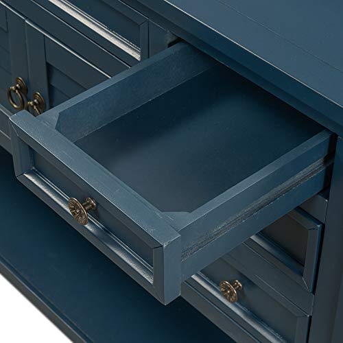 Actual Solid Wood Console, Sofa Table, Modern Entryway Hall W/with 7 Drawers, 1 Cabinet and Shelf, Side for Living Room, Bedrooms Hallway, Easy to Assemble (Blue), 45.3x15x33.7 in