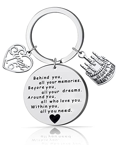 Yangling Sweet 16 Keychain,Sweet Sixteen Birthday Jewelry Gift Happy Birthday Keychain Inspirational Gifts For Girls Boys Birthday, Silver, Small