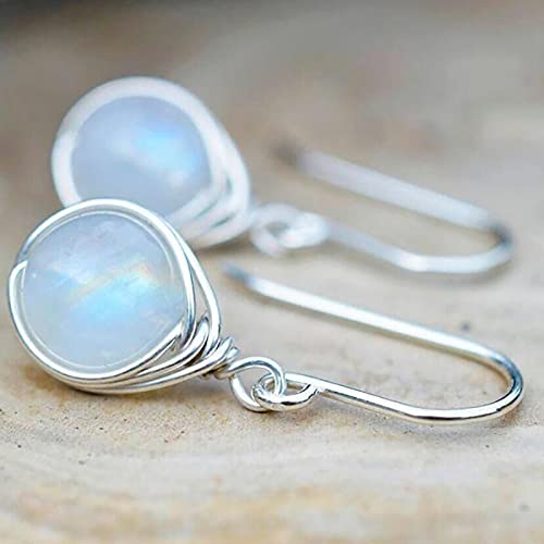 Sdouefos Natural Moonstone 925 Sterling Silver Drop Dangle Earrings Dangle Hoop Earrings Moonstone Lapis Copper Turquoise Rose Quartz Onyx Earrings Dangle Style Sterling Silver for Women