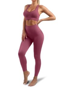 women’s yoga outfits 2 piece set workout tracksuits sports bra high waist legging active wear athletic clothing set (small, 1917 living coral)