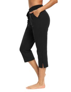 lexislove capris for women casual summer wide leg crop pants loose comfy drawstring yoga jogger capri pants with pockets black xl