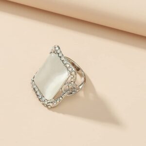 Retro Big Rectangle Statement Ring for Women Girls Silver Plated Cubic Zirconia Geometric Band Rings Comfort Fit CZ Engagement Wedding Mother's Day Christmas Holiday Prom Jewelry Gifts for Mom Lover