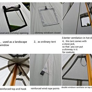 4 Person Tent Ultralight 15D Nylon Teepee Hot Tent with Fire Retardant Stove Jack for Flue Pipes with 2 Doors Snow Skirt